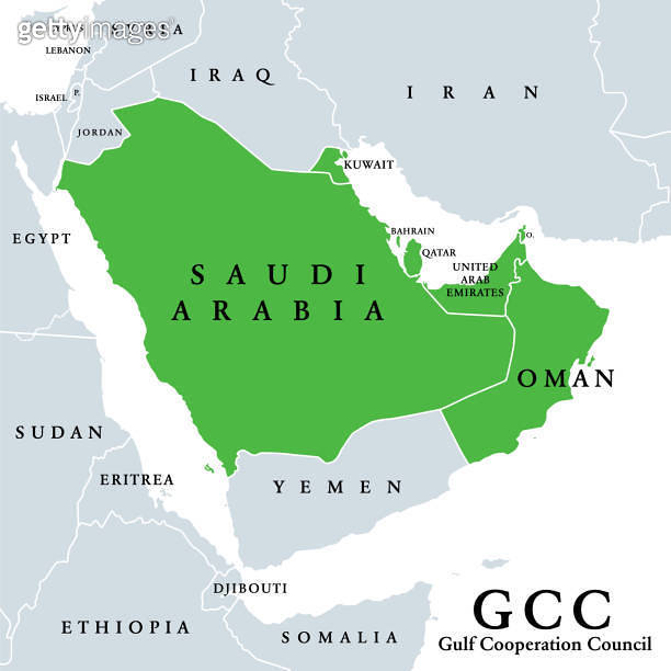 Gulf Cooperation Council, GCC member states, political map 이미지 ...