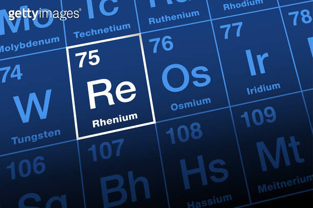 Rhenium on periodic table of elements, transition metal with symbol Re ...