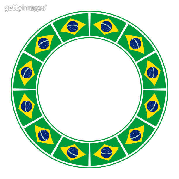 Flag of Brazil, circle frame, border made of repeated national flag ...