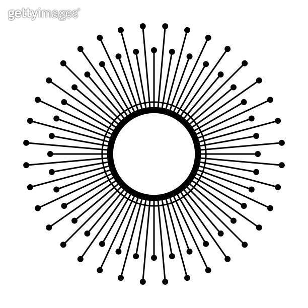 Sun symbol, solar disk with 72, six times twelve, rays of light ...