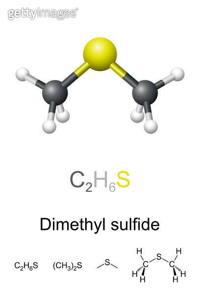 Dimethyl sulfide, DMS, chemical formula and molecule model 이미지 ...