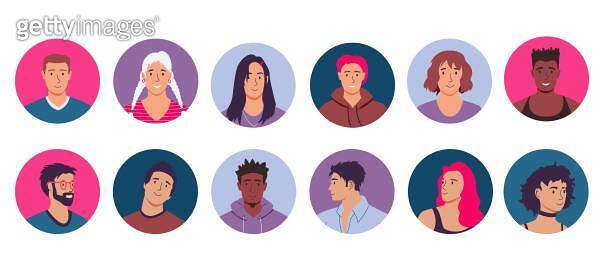Circle avatars. Social media round story covers with male or female ...