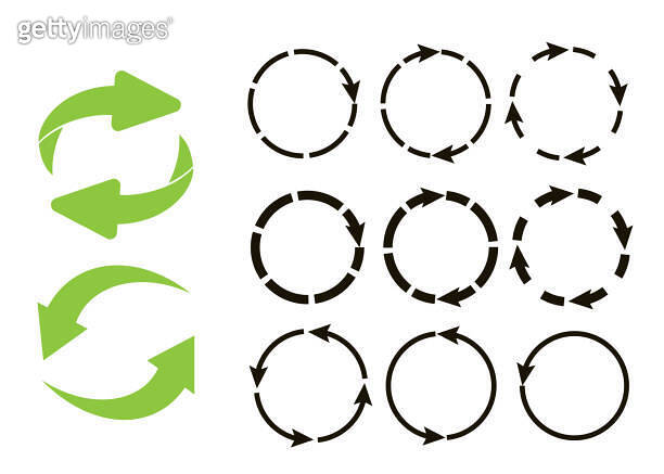 Rotating, circular, cyclic arrows. Recurrence sign. Flip over or turn ...