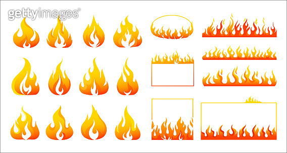 Fire flame. Burning campfire logo. Flaming badge. Igniting border and ...