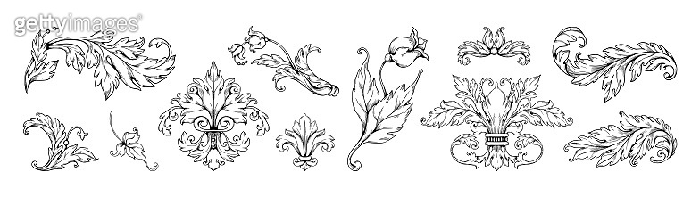 Baroque arabesque floral ornaments. Rococo acanthus curl scrollwork ...