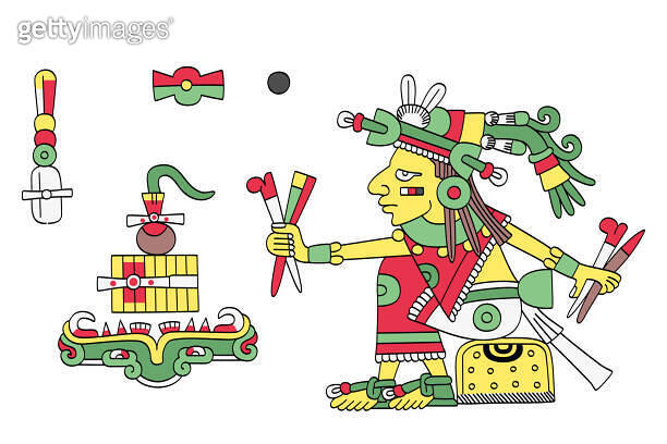 Cinteotl, Aztec god of maize, in front of the realm of the dead ...