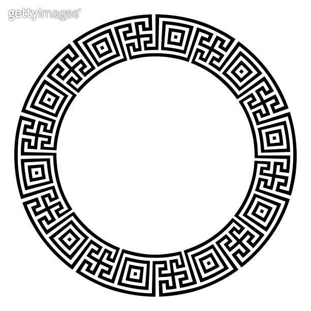 Double meander pattern, made of squares and crosses, circle frame 이미지 ...