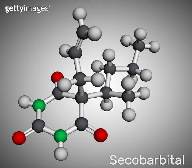 Secobarbital molecule. Barbiturate drug with anaesthetic ...