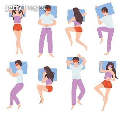 People sleep poses. Men and women in different sleeping positions ...