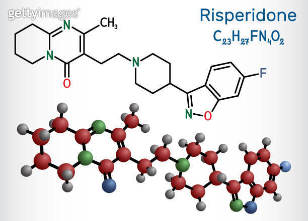 Risperidon molecule. It is antipsychotic medication, used to treat of ...