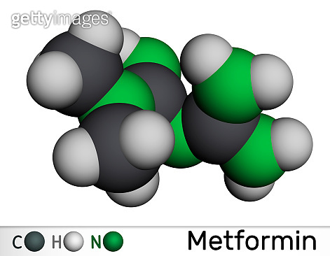 Metformin molecule. It is biguanide antihyperglycemic agent used in ...
