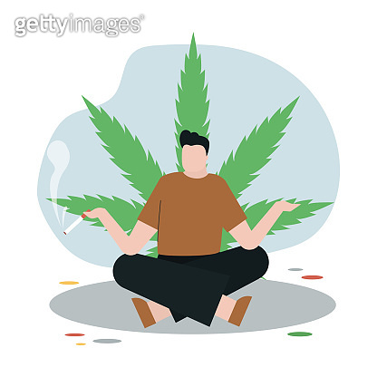 Relaxed man smoke marijuana or cannabis cigarette. Guy hippie smoking ...
