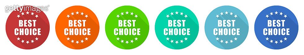 Best choice icon set, flat design vector illustration in 6 colors ...