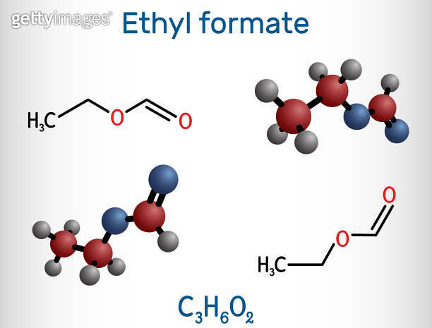 Ethyl formate, ethylformate, ethyl methanoate, formic ether molecule ...