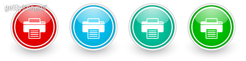 Printer, print, office vector icons, colorful glossy buttons on white ...