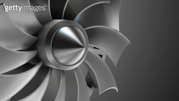 3D Rendering jet engine, close-up view jet engine blades. Closeup shot ...