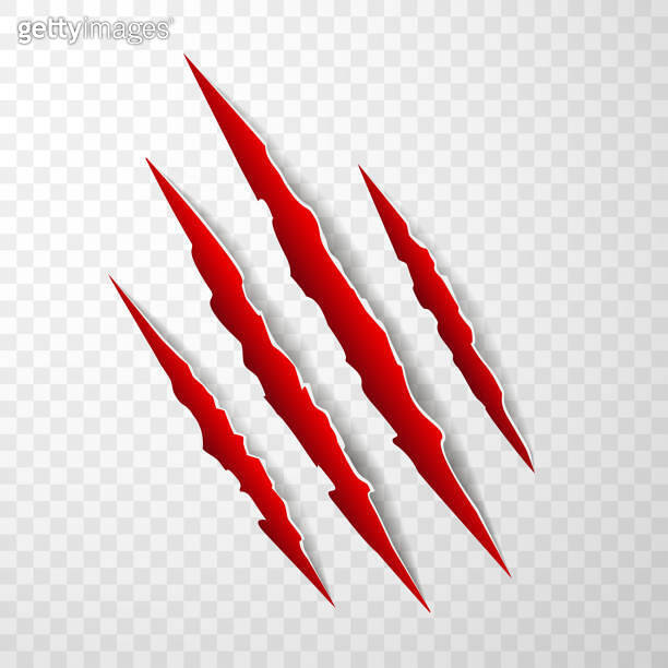 Red animal claw marks, scratches, talons cuts cat, tiger, dog, lion ...