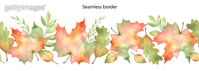 Watercolor fall leaves seamless border (1402454077) - 게티이미지뱅크