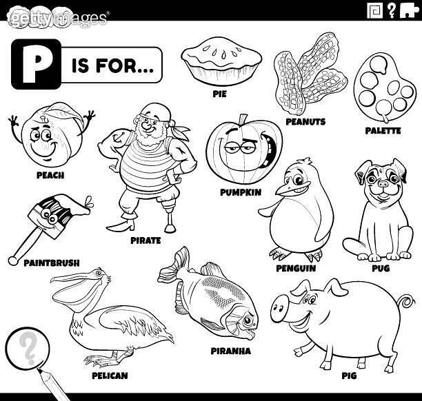 Letter P Words Educational Set Coloring Book Page 1394290725 Letter P Words Educational Set Coloring Book Page 1394290725