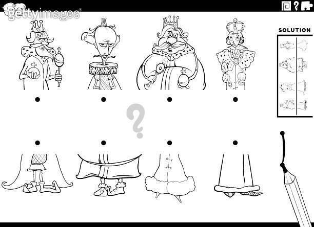 match halves of cartoon kings pictures task coloring book page 이미지 ...