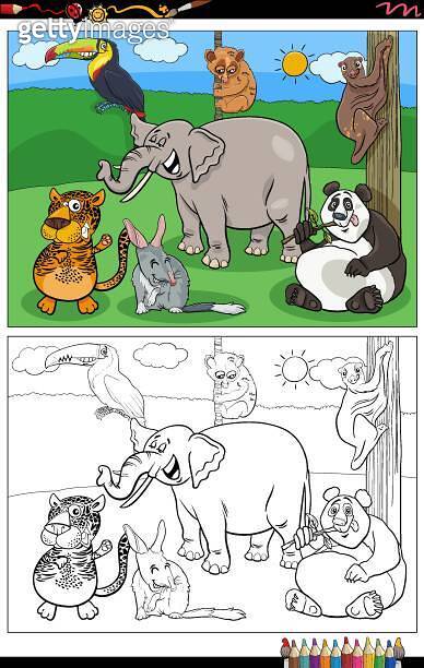 cartoon animals comic characters group coloring book page 이미지 ...