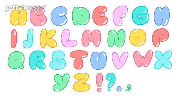 Multi-colored alphabet in bubble style, letters and symbols, a modern ...