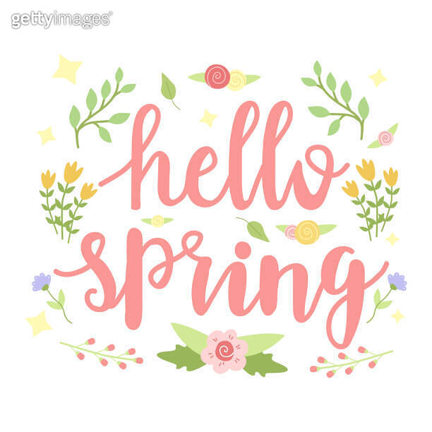 Spring Background with text handwriting. Hello spring. Hello SPRING ...