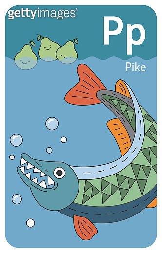 Pike P letter. A-Z Alphabet collection with cute cartoon animals in 2D ...