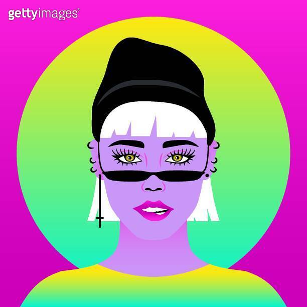 Woman portrait. Flat cartoon face, hand drawn avatar of trendy hipster ...