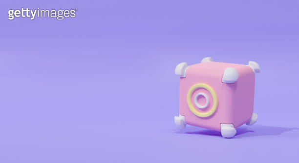 Cute 3d camera icon or video game object on purple background abstract ...