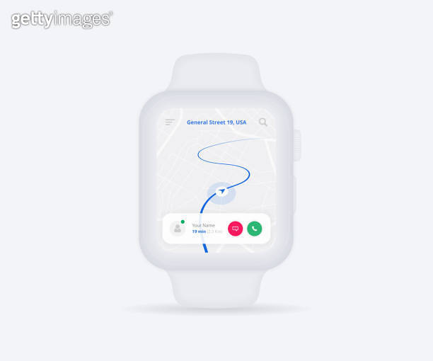 Smartwatch Map GPS navigation app ux ui concept, clock map application, App search map ...