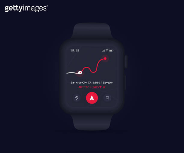 Smartwatch Map GPS navigation app ux ui concept, clock map application ...