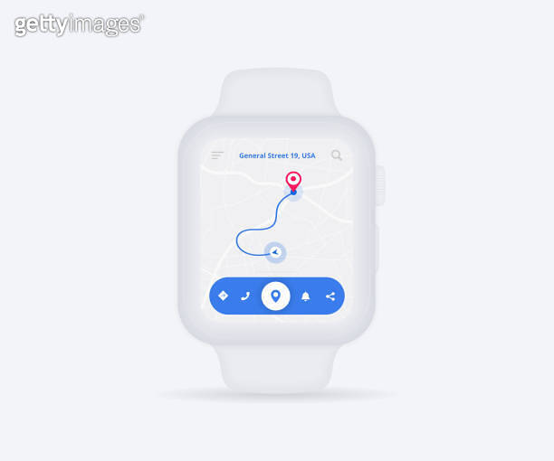 Smartwatch Map GPS navigation app ux ui concept, clock map application, App search map ...