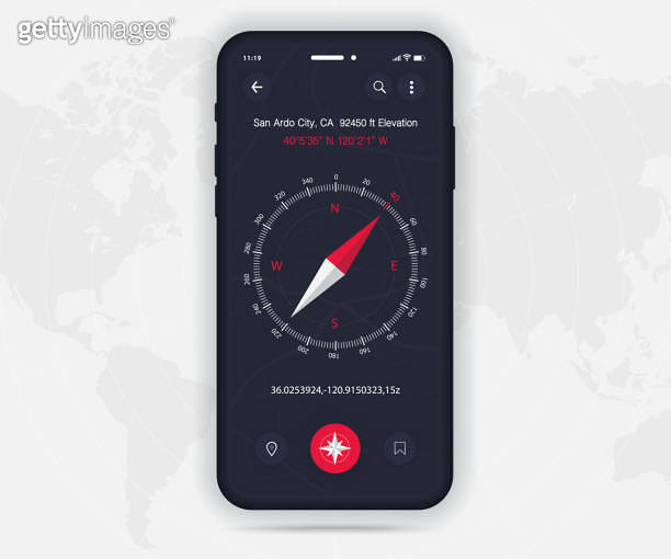 Compass app UI UX GUI concept, Map GPS app on screen smartphone ...