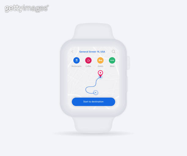 Smartwatch Map GPS navigation app ux ui concept, clock map application, App search map ...