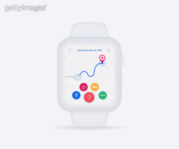 Smartwatch Map GPS navigation app ux ui concept, clock map application, App search map ...