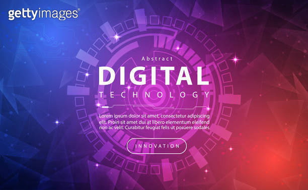 Digital technology banner blue pink background concept, technology ...