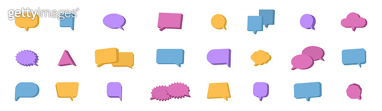 Speech balloon 3d color set. Comment geometric bubble. Chat message ...
