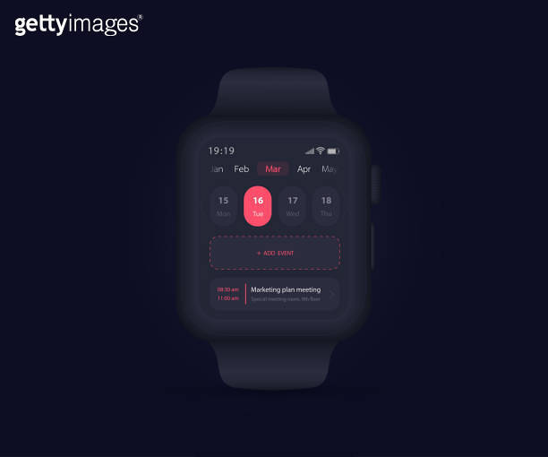 Smartwatch calendar planner app concept, Activity calendar clock UI UX ...