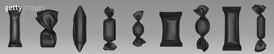 Blank black wrappers of candies and chocolates (1408503716) - 게티이미지뱅크