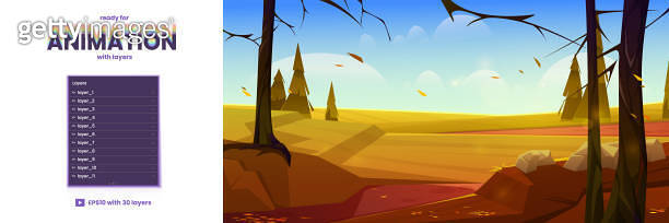Cartoon autumn nature landscape animation layers 이미지 (1392260066) - 게티이미지뱅크