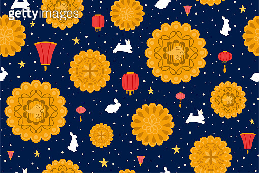 Mooncake festival seamless pattern. Mid Autumn Festival background ...