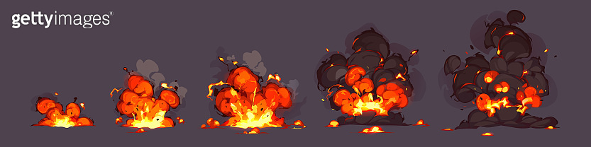 Explosion of bomb, rocket hit blast 이미지 (1403273703) - 게티이미지뱅크