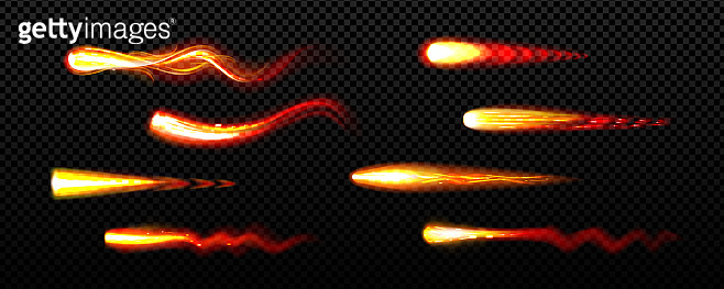 Fire trails, flying asteroids, comets, glowing set 이미지 (1450094099 ...