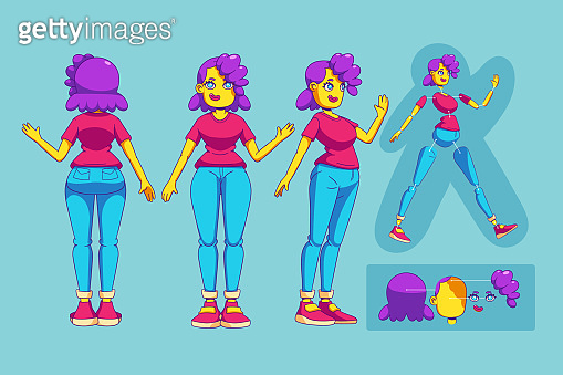 Girl character animation set in contemporary style 이미지 (1438089843 ...