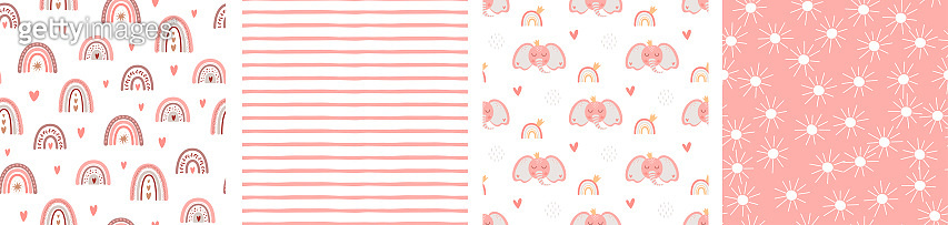 Pink baby girl pattern set. Girl pink sweet background. Pink vector ...