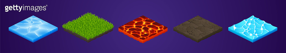 Set of isometric game texture, 3d square icons 이미지 (1390007734) - 게티이미지뱅크