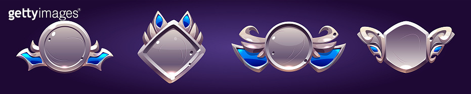 Game level silver badges, metallic ui icons set (1403211471) - 게티이미지뱅크