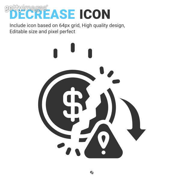 Decrease icon vector with glyph style isolated on white background. Vector illustration crisis ...