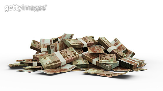 3D Stack of 5000 North Korean won notes isolated on white background ...